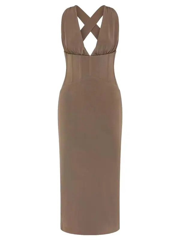 Rebecca Vallance Misha Cross-back Corset Midi Dress - Brown