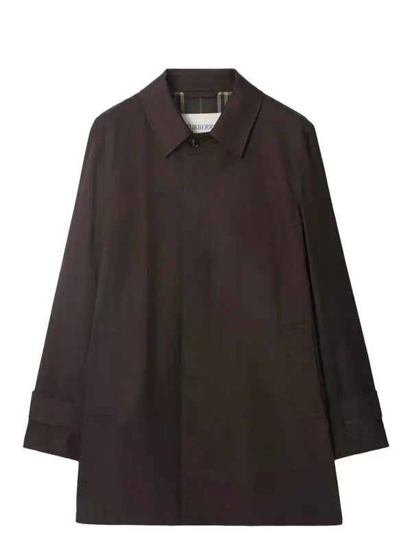 Burberry Gabardine Coat With Check Undercollar - Brown