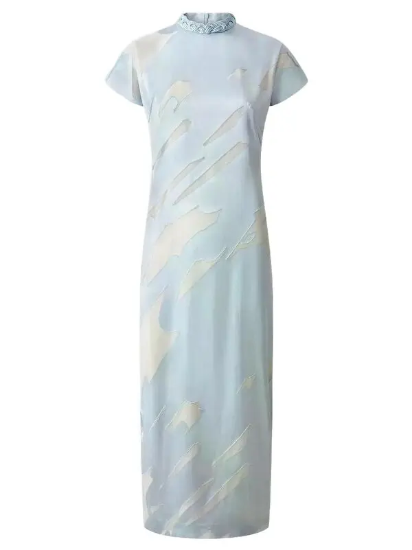 Shanghai Tang Braided-neckline Jacquard Dress - Blue