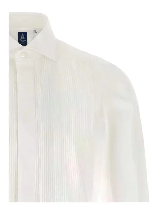 FINAMORE 1925 Eduardo Pleated-front Longsleeve Shirt - White
