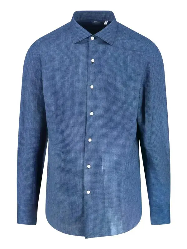 FINAMORE 1925 Micro-check Long-sleeve Shirt - Blue