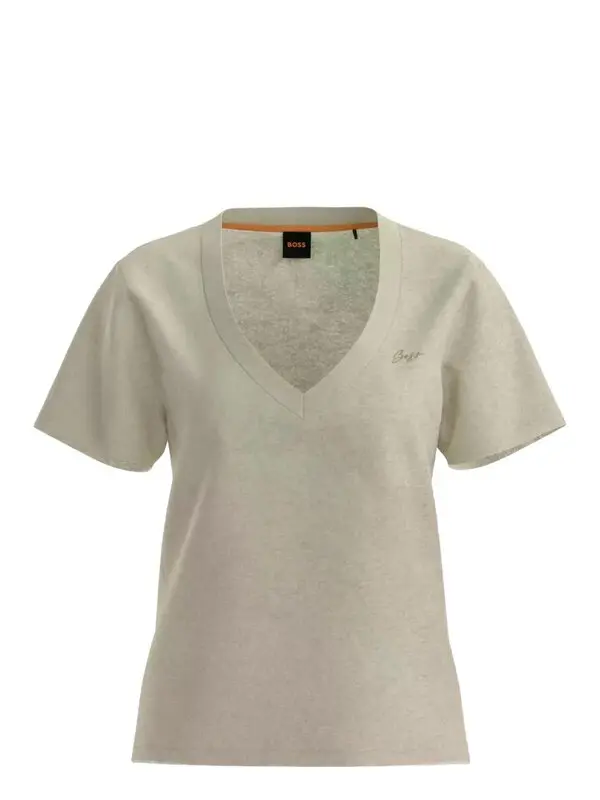 BOSS V-neck Linen T-shirt - Neutrals