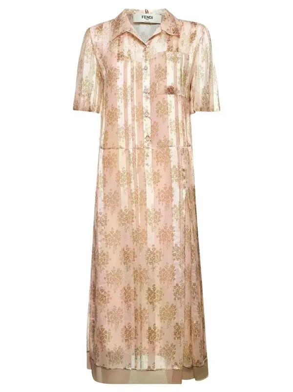 Fendi Floral-bouquet Motif Shirt Dress - Neutrals