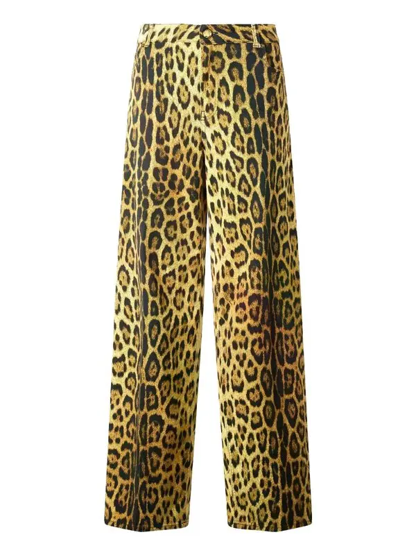 Roberto Cavalli Jaguar-print Trousers - Black