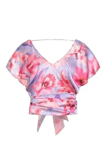 Pinko Floral-print Satin Top - Purple