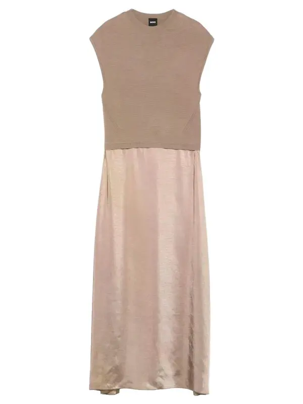 BOSS Knit-top Satin Midi Dress - Neutrals
