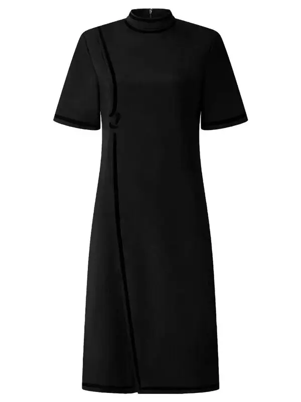 Shanghai Tang Velvet-trimmed Silk Dress - Black