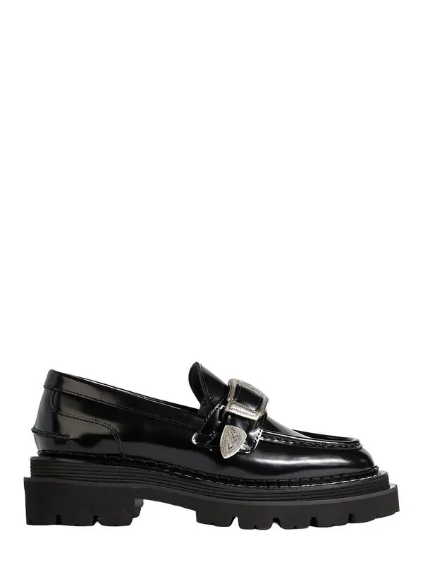 Sandro Buckled Glossed-leather Loafers - Black