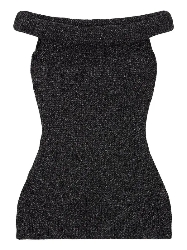 TOTÊME Off-the-shoulder Metallic Ribbed-knit Top - Black