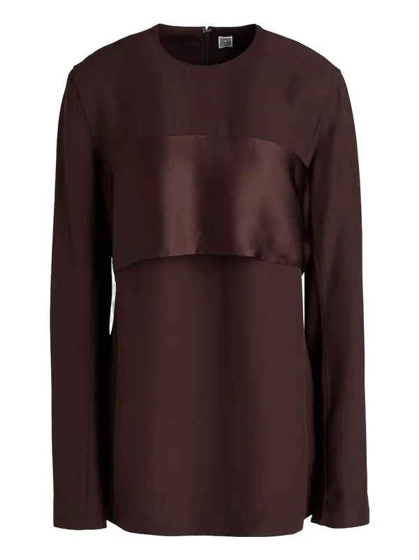 TOTEME Satin-paneled Crepe Top - Chocolate