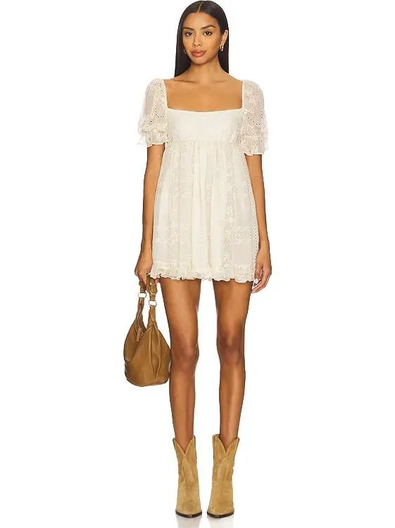 STONE COLD FOX X Beth Embroidered Mini Dress - Sand