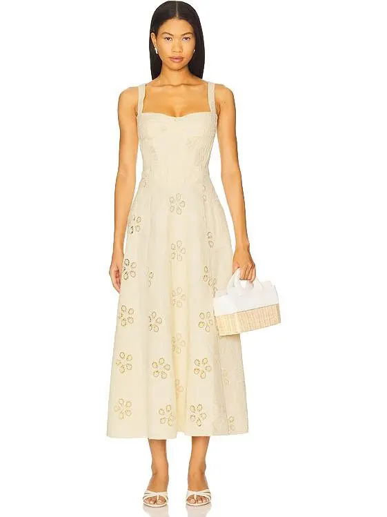 Bardot Lilah Corset Midi Dress - Yellow Daisy