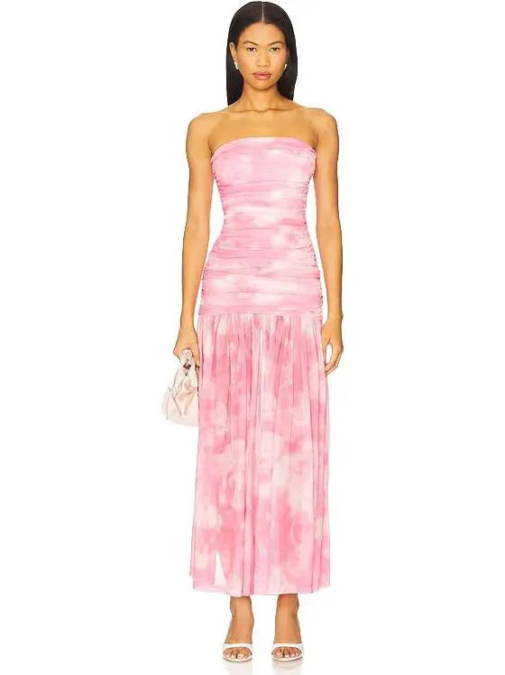 Bardot Solana Mesh Maxi Dress - Pink Flora