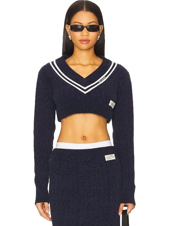 We11Done Cable Cropped Sweater - Navy