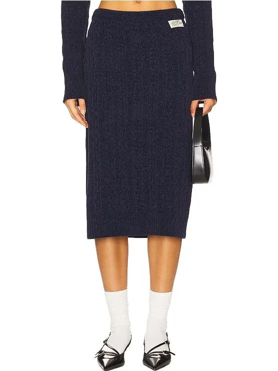 We11Done Cable Knit Midi Skirt - Navy