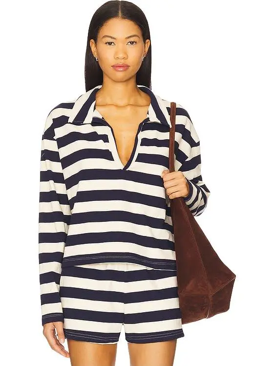 PERFECTWHITETEE Alison Tennesse Polo Top - Natural & Navy Stripe