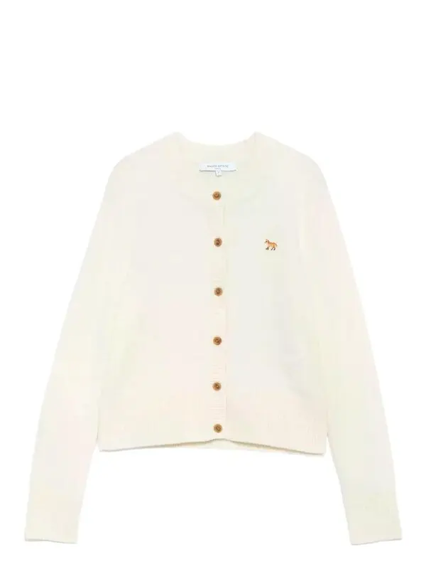 Maison Kitsuné Fox-embroidered Lambswool Cardigan - Neutrals
