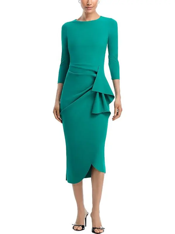 Chiara Boni La Petite Robe Wang 3/4 Sleeve Ruffle Dress - Pure Green
