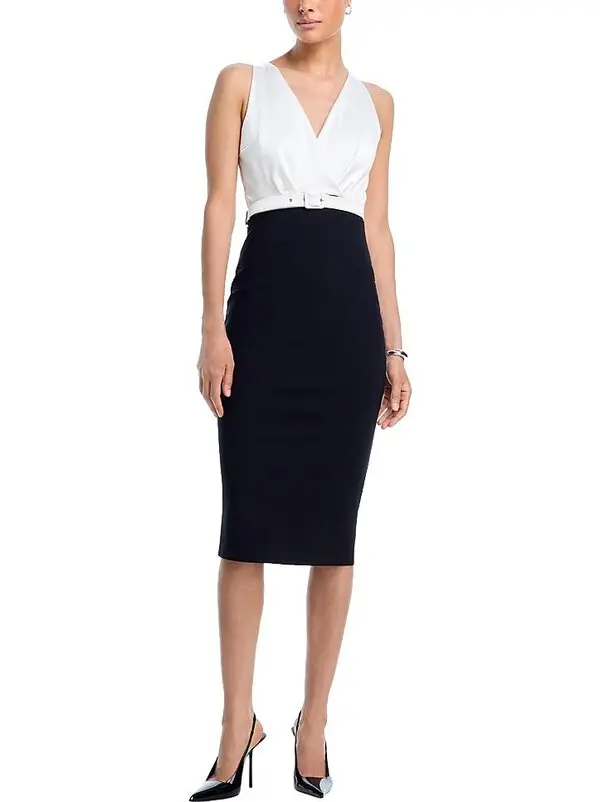 Chiara Boni La Petite Robe Rona Belted Surplice Neck Dress - Black/white