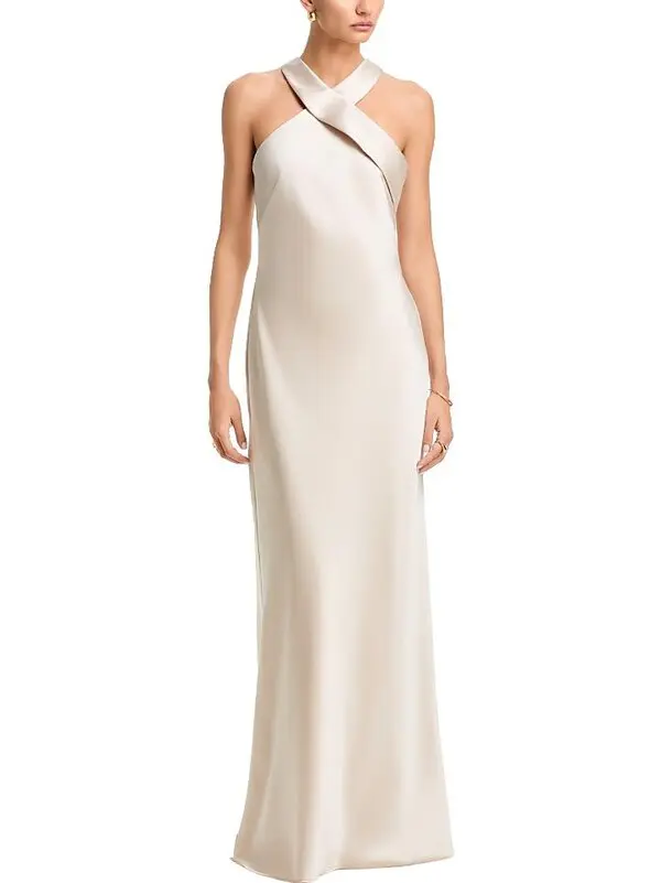 Aqua Sleeveless Satin Gown - Champagne