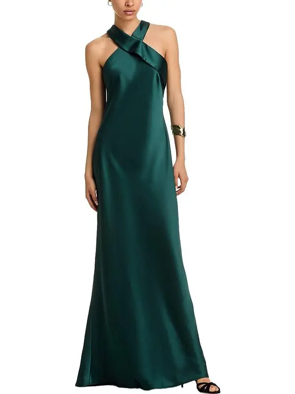 Aqua Sleeveless Satin Gown - Hunter