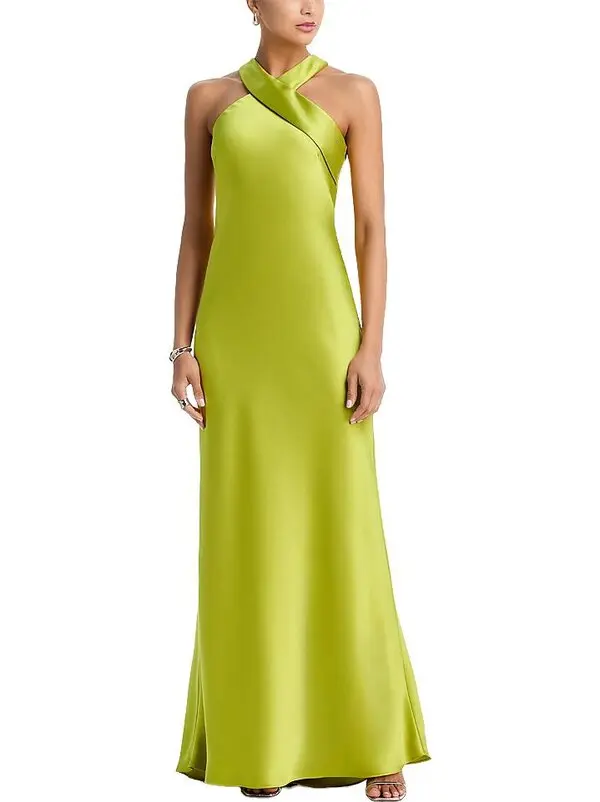 Aqua Sleeveless Satin Gown - Key Lime