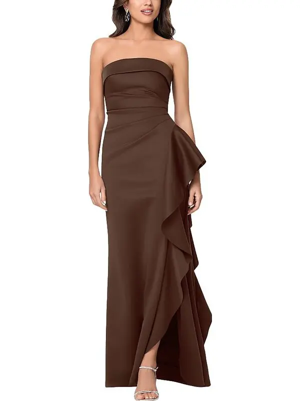 Aqua Scuba Strapless Gown - Brown