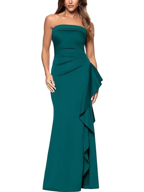 Aqua Scuba Strapless Gown - Hunter