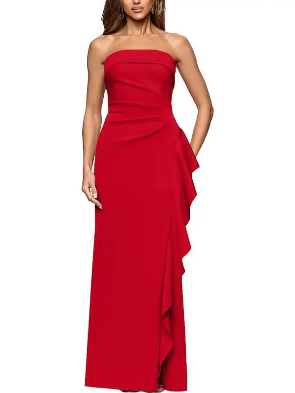 Aqua Scuba Strapless Gown - Red