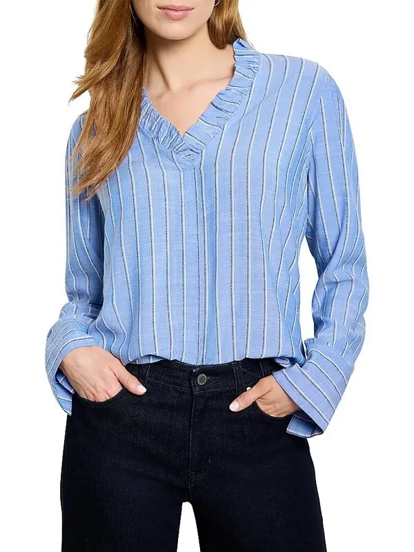 NIC+ZOE Striped Ruffled Top - Blue Multi