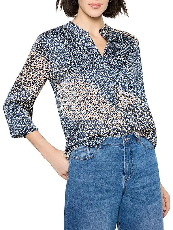 NIC+ZOE Monogram Mix Blouse - Blue Multi