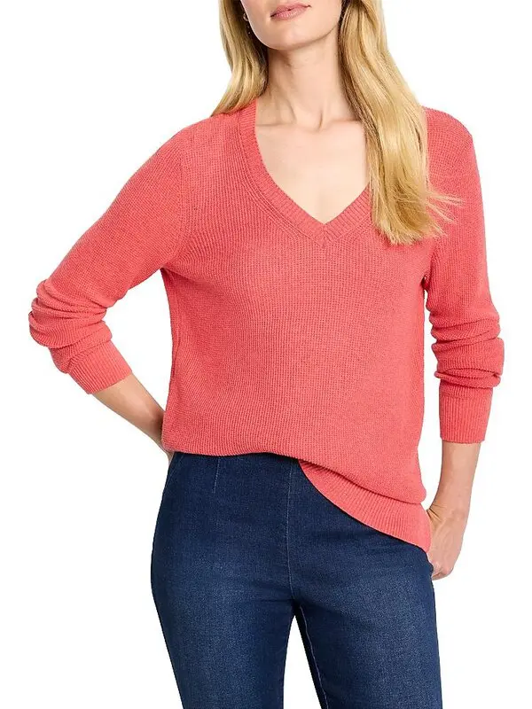 NIC+ZOE Waffle Stitch V-neck Sweater - Cinnabar