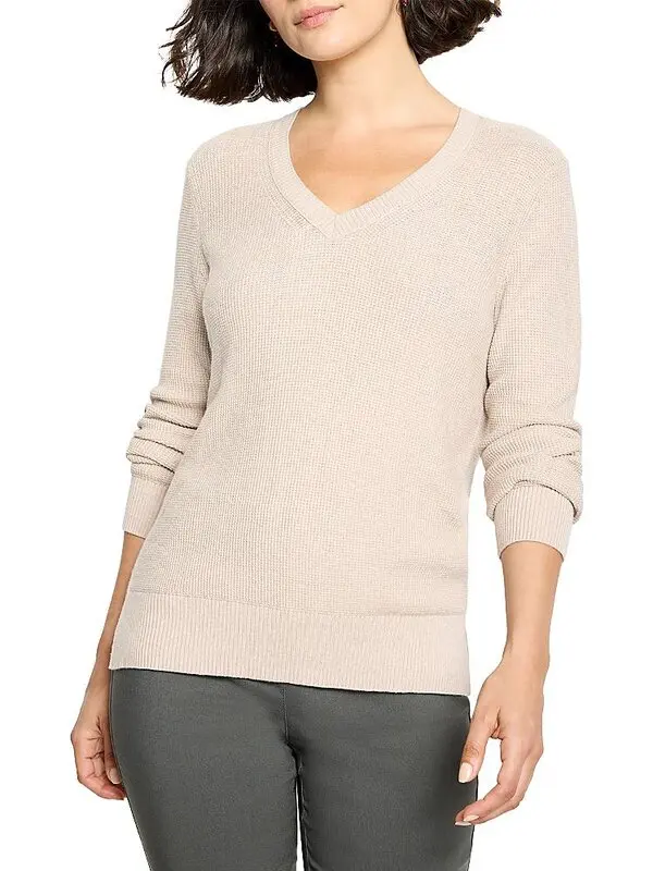 NIC+ZOE Waffle Stitch V-neck Sweater - Taupe