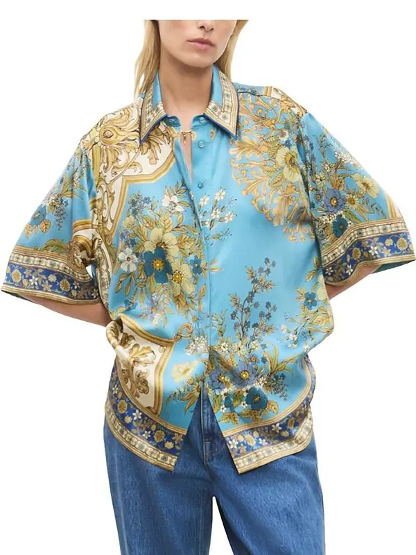 ALEMAIS Cassie Silk Brocade Shirt - Blue