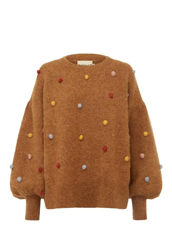 ALEMAIS Pom Pom Balloon Sleeve Sweater - Tobacco