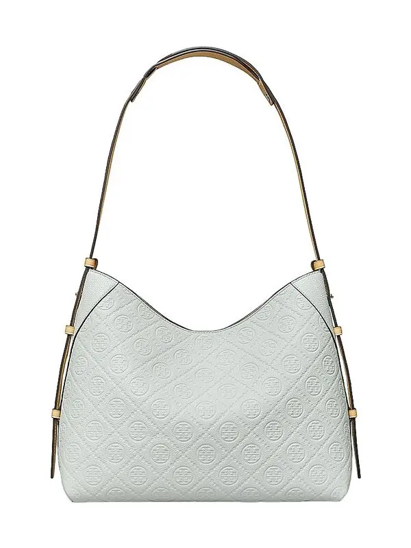 Tory Burch T Monogram Soft Pebble Medium Shoulder Bag - Light Titanium