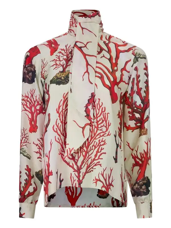 Libertine Coral-print Tie-neck Top - White
