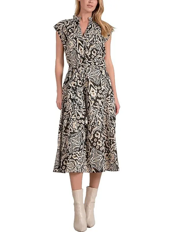 Elan Printed Cap Sleeve Dress - Black Acorn