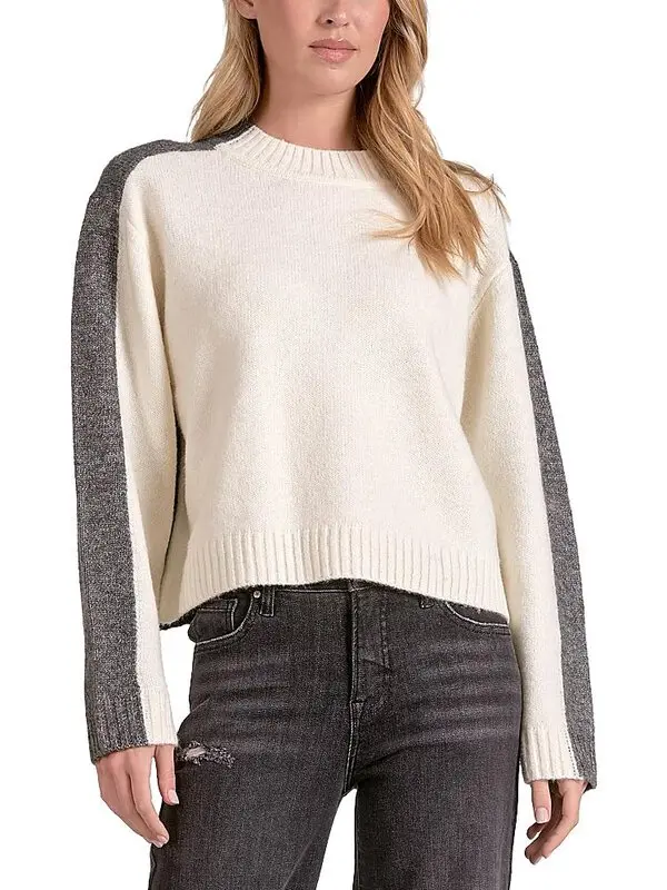 Elan Two Tone Mock Neck Sweater - Grey White