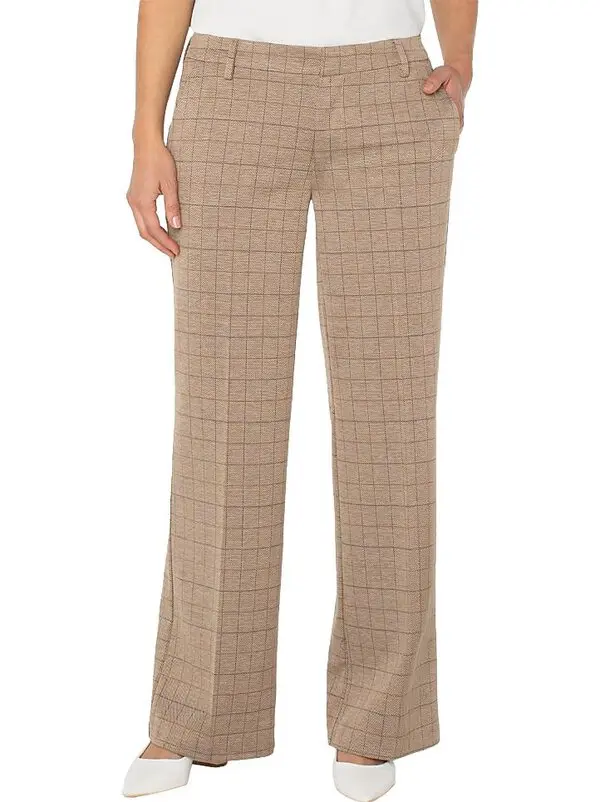 LIVERPOOL Kelsey Wide Leg Pants - Khaki Grid Check