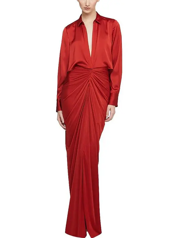 Halston Katrine Jersey Satin Gown - Auburn