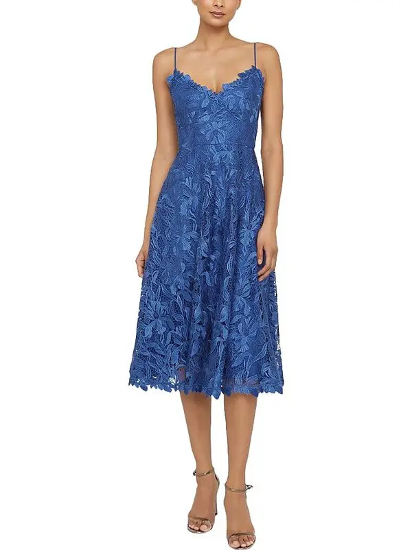 Theia Ainslie Lace Midi Dress - Blue Mirage