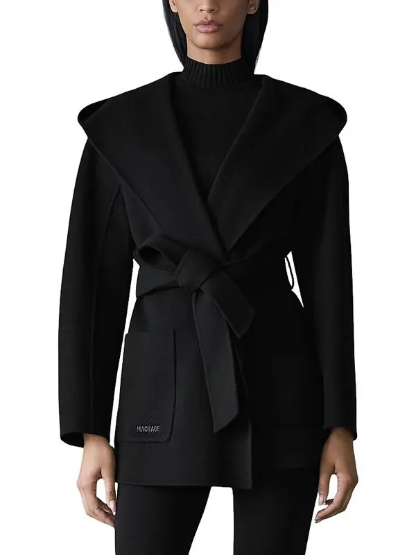 Mackage Wool Wrap Coat With Sash Belt - Black