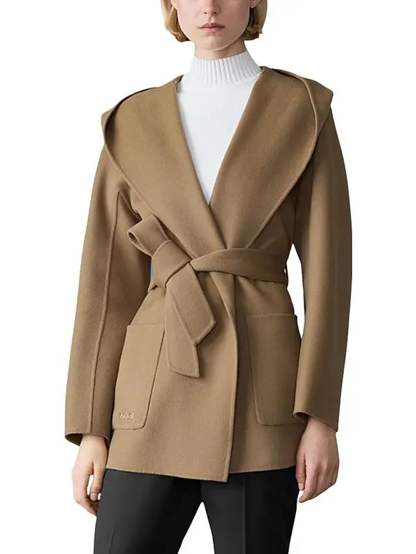 Mackage Wool Wrap Coat With Sash Belt - Otter