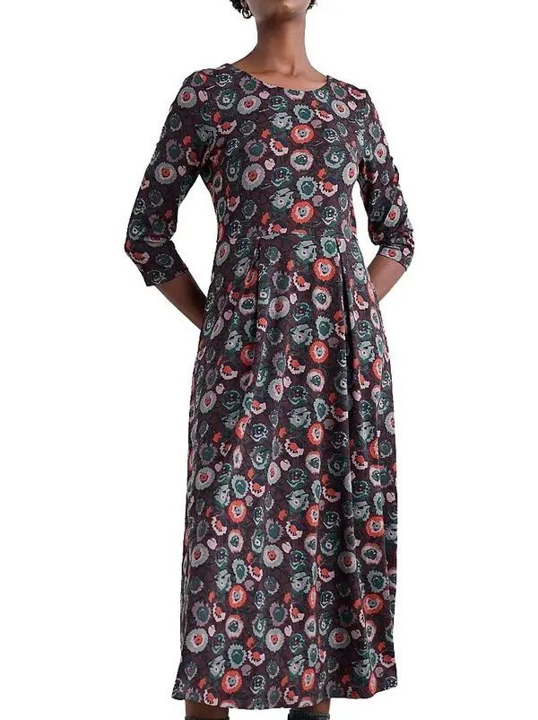 SEASALT CORNWALL Veronica Midi Dress - Figurative Floral Dark Hellebore