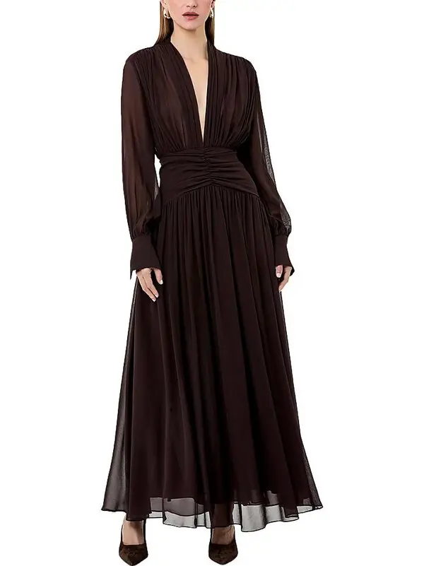NICHOLAS Jocelyn Deep Plunge Maxi Dress - Cacao