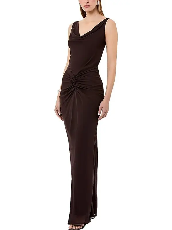 NICHOLAS Calia Sleeveless Deep Cowl Neck Maxi Dress - Cacao