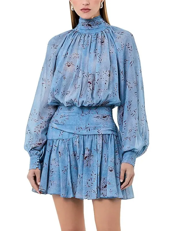 NICHOLAS Cecile Long Sleeve Mini Dress - Wisteria Floral