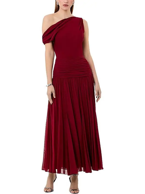 NICHOLAS Reece Asymmetric Off-the-shoulder Midi Dress - Plum