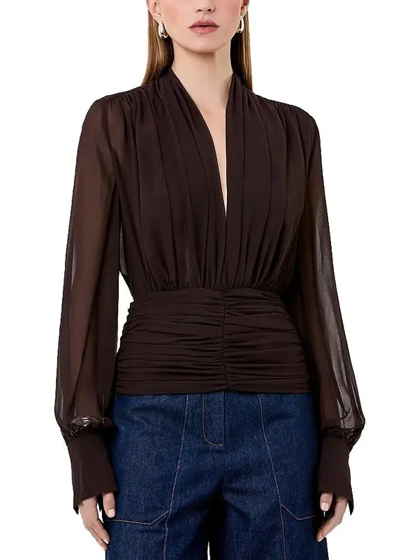 NICHOLAS Jacqueline Silk Ruched Top - Cacao